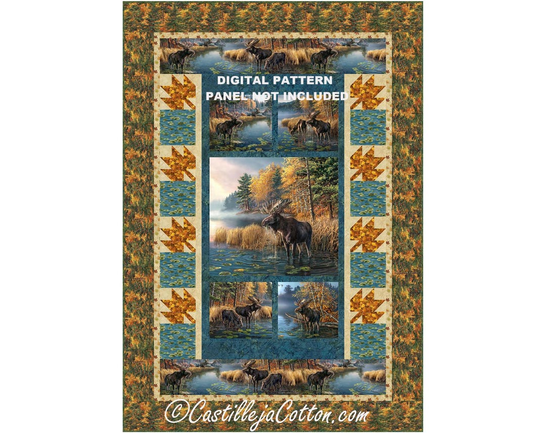 Moose in Autumn Quilt Pattern, 6032-1e, Digital Pattern, Moose Panel ...