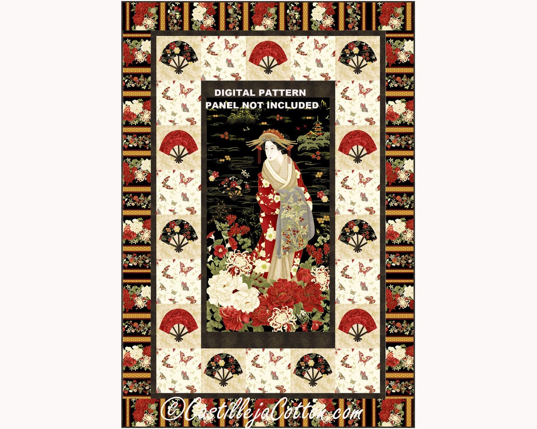 Geisha Fans Quilt Epattern, 5776-1e, Digital Pattern, Geisha Panel Lap ...
