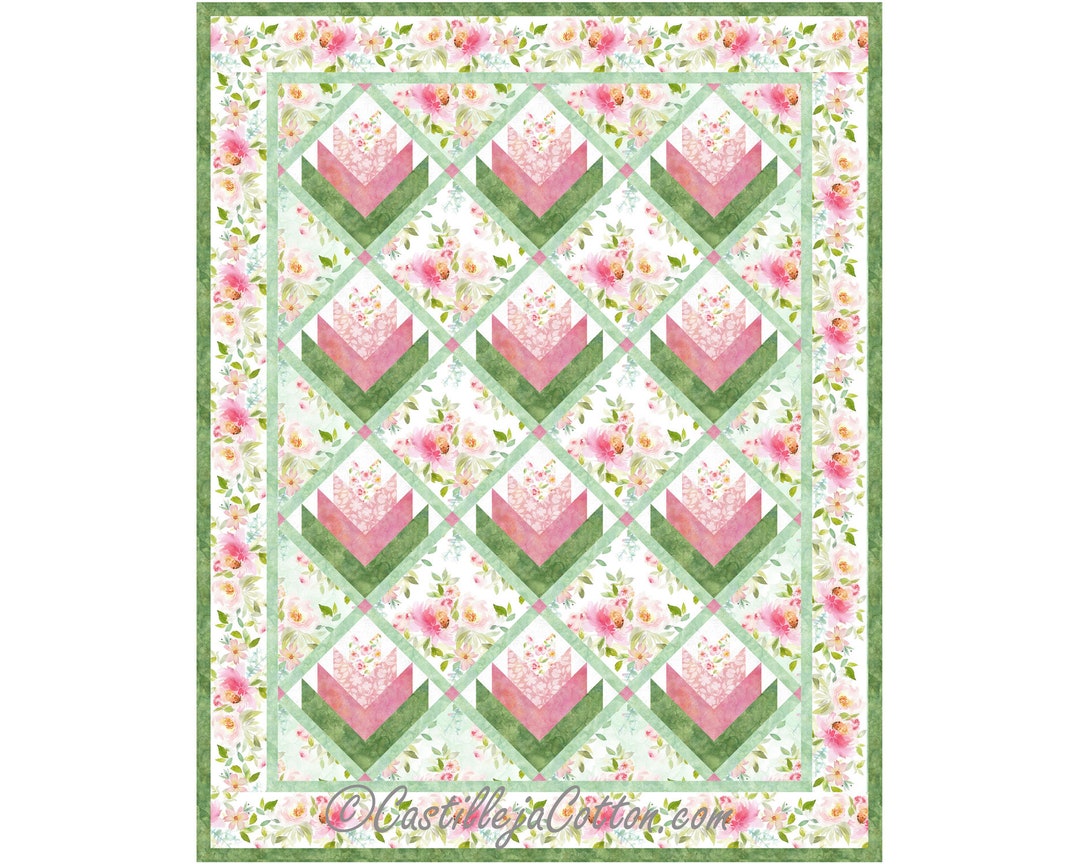 Floral Log Cabins Quilt Epattern, 5612-3e, Digital Pattern, Floral Log ...