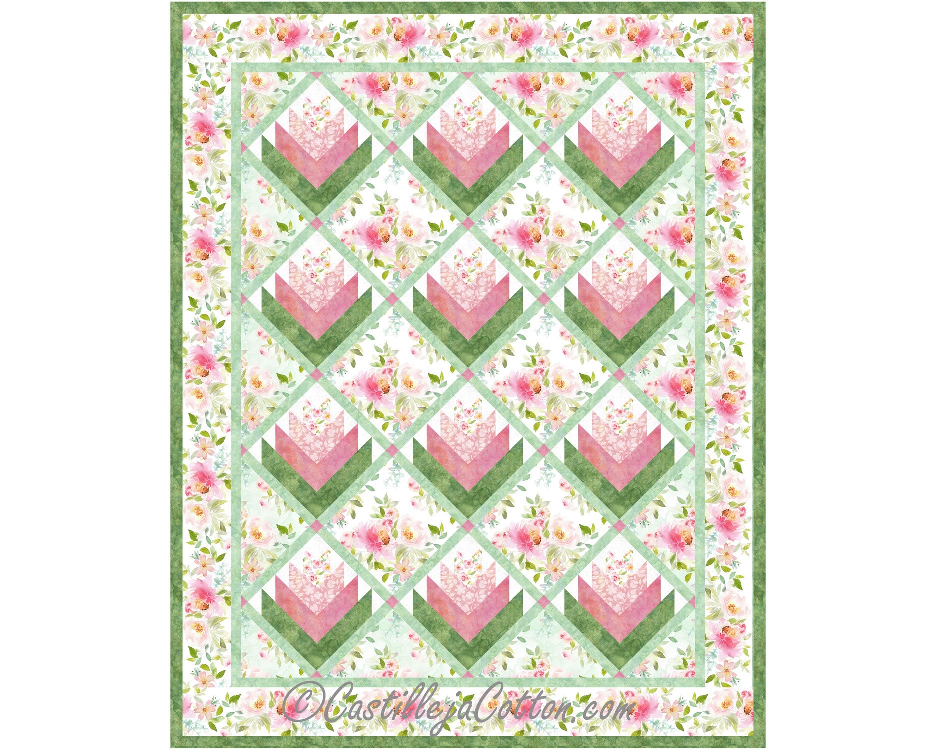 Floral Log Cabins Quilt Epattern, 5612-3e, Digital Pattern, Floral Log ...