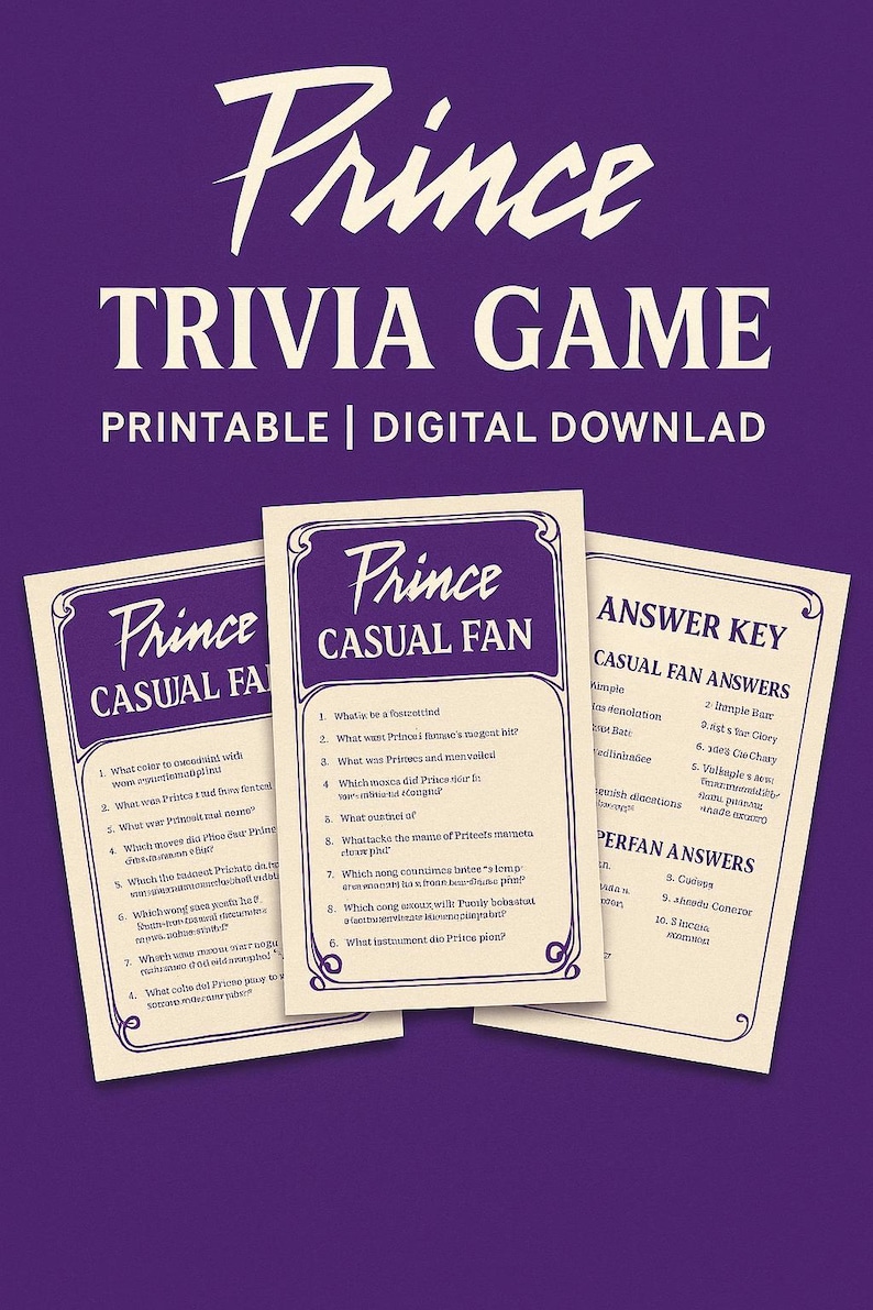Prince Trivia Game Printable | Purple Rain Party Game | Music Legend ...
