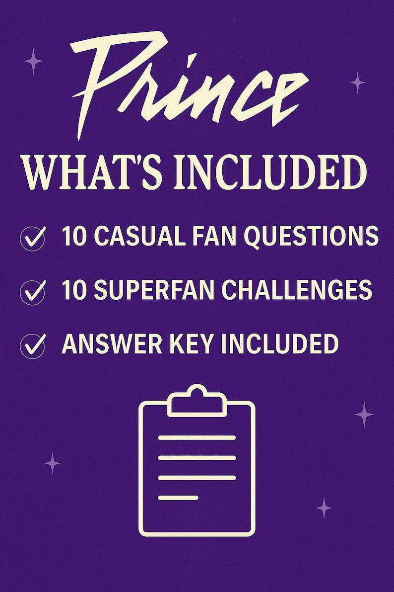Prince Trivia Game Printable | Purple Rain Party Game | Music Legend ...