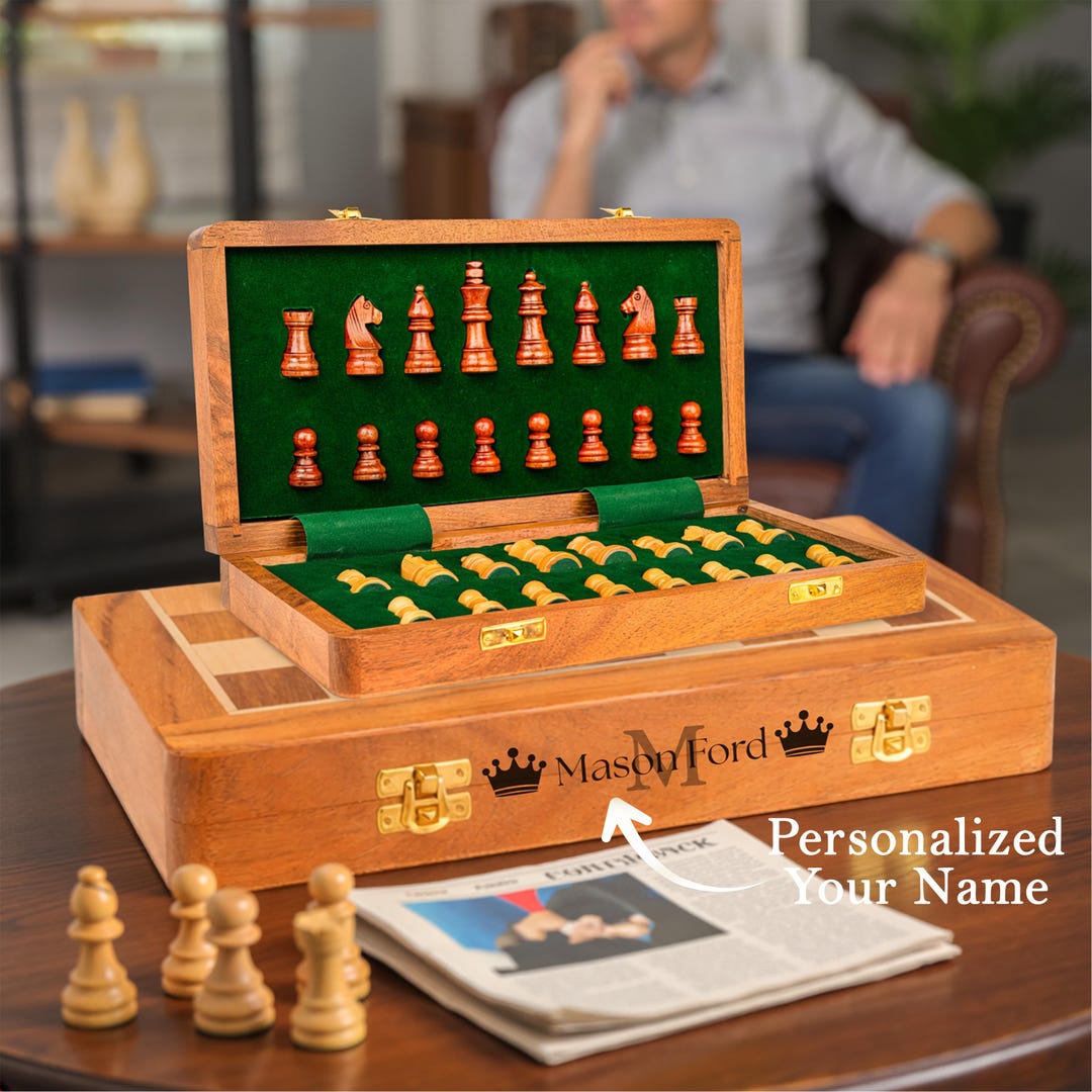 Personalized Wooden Magnetic Chess Set, Luxury Travel Chess Board ...