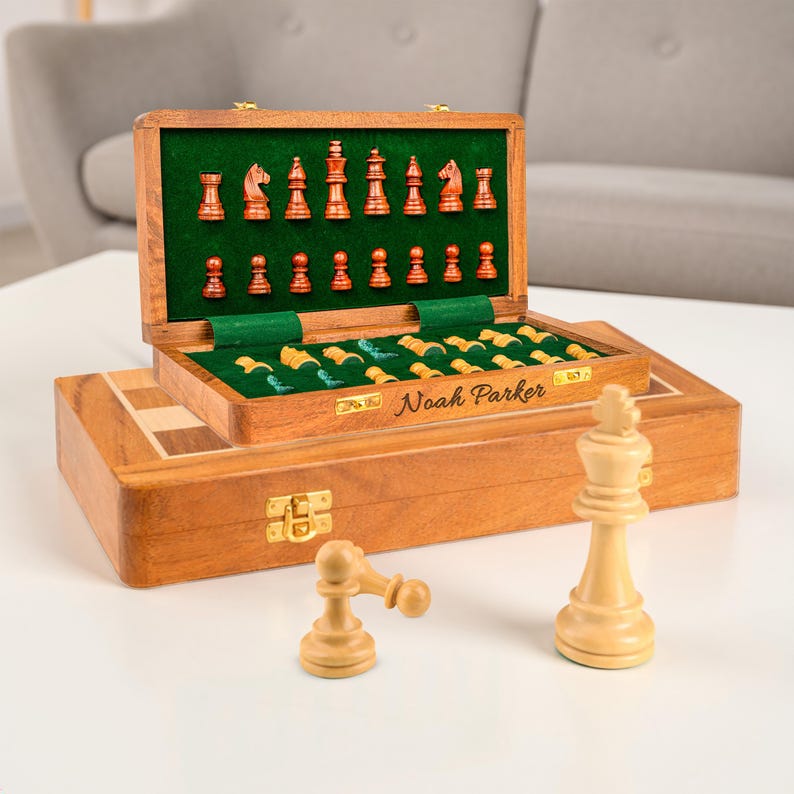 Personalized Wooden Magnetic Chess Set, Luxury Travel Chess Board ...