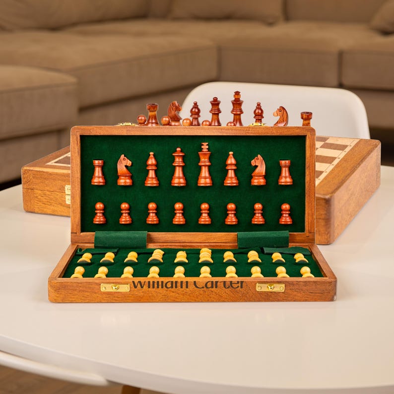 Personalized Wooden Magnetic Chess Set, Luxury Travel Chess Board ...