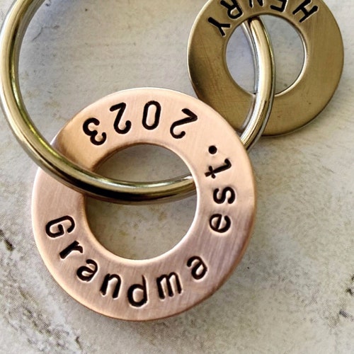 Personalized Hand Stamped Grandma Gift. Grandmother Keychain. - Etsy
