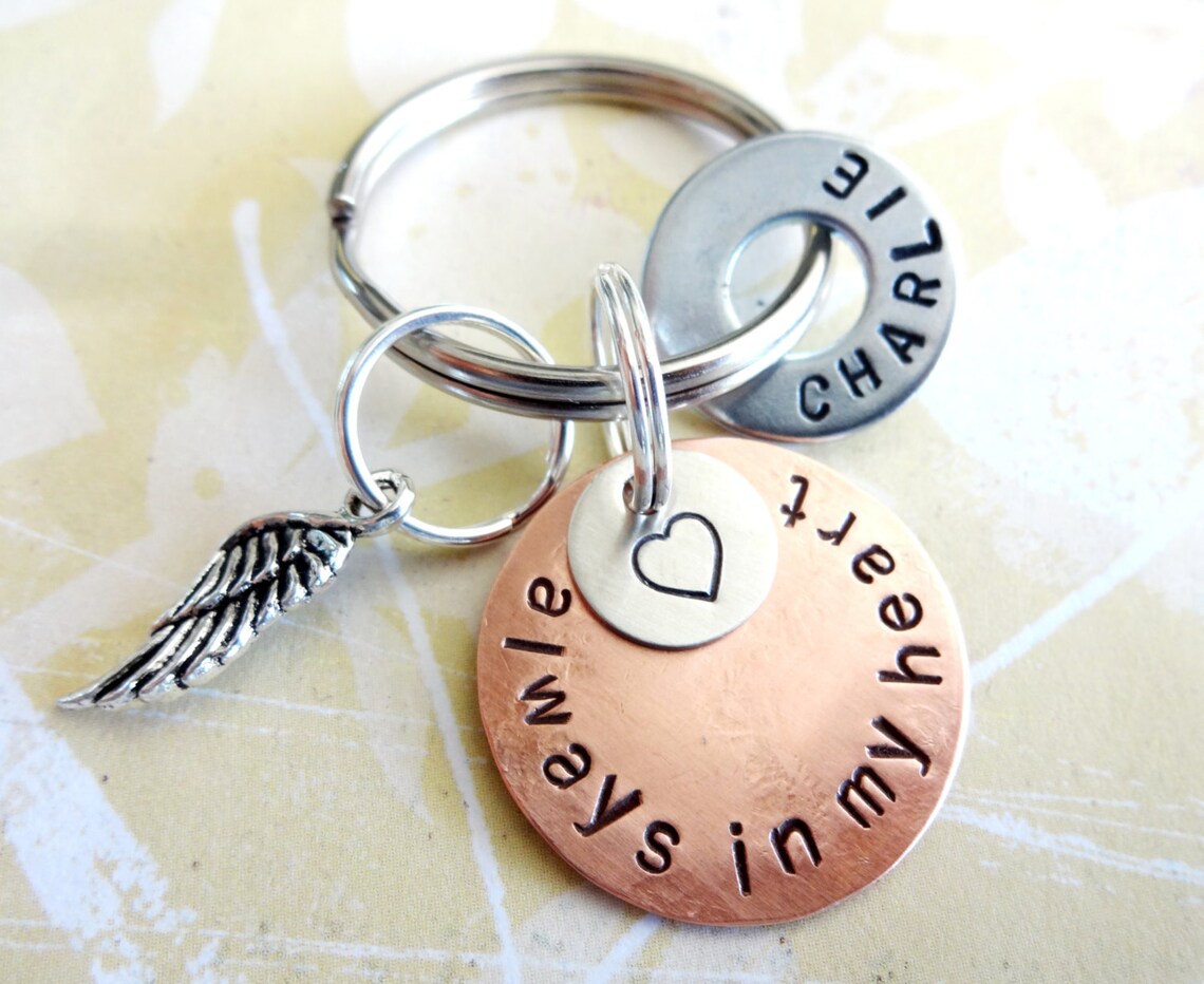 Memorial Gift Keychain - Loss of Loved One - Personalized Hand Stamped ...
