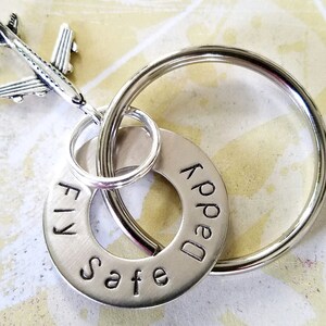 Fly Safe Daddy Gift Keychain Hand Stamped Nickel Silver Washer Keychain ...