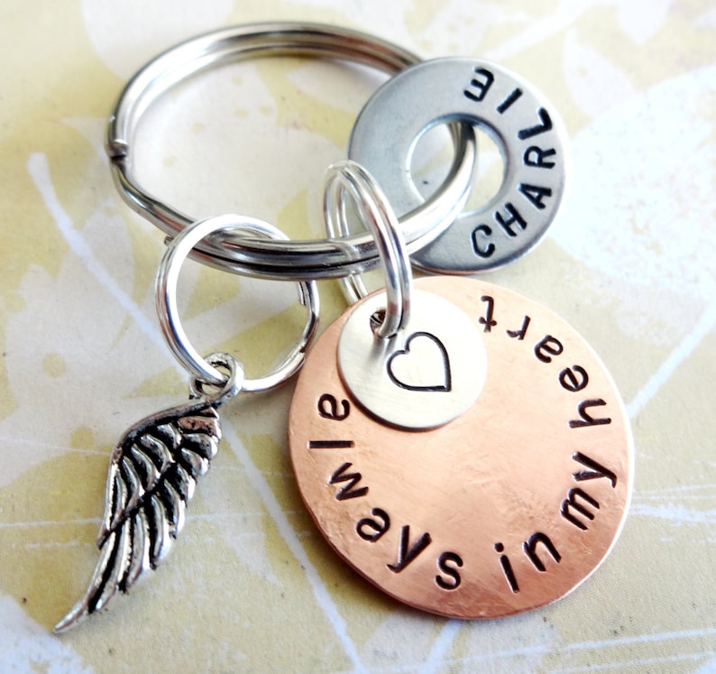Memorial Gift Keychain - Loss of Loved One - Personalized Hand Stamped ...
