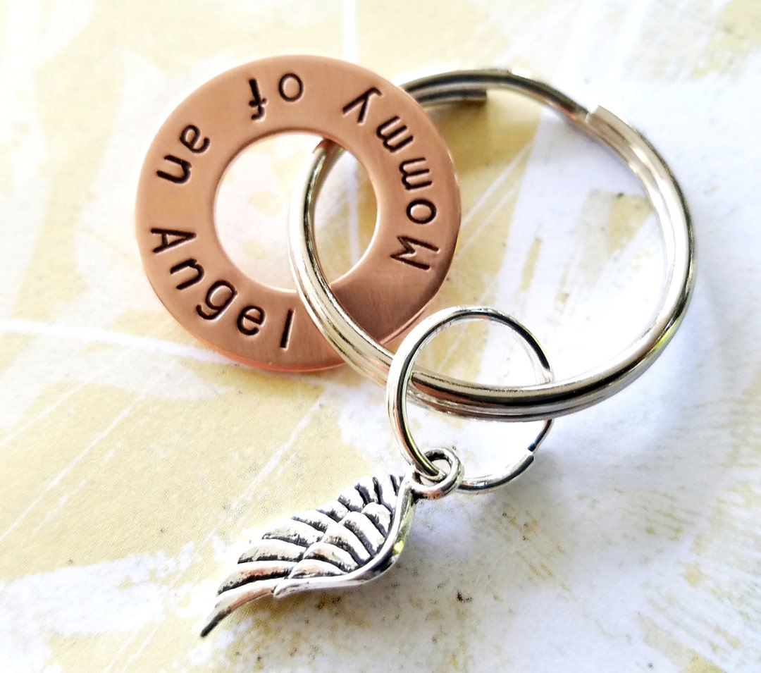 Mommy of an Angel Keychain Copper Washer & Angel Wing Mom - Etsy