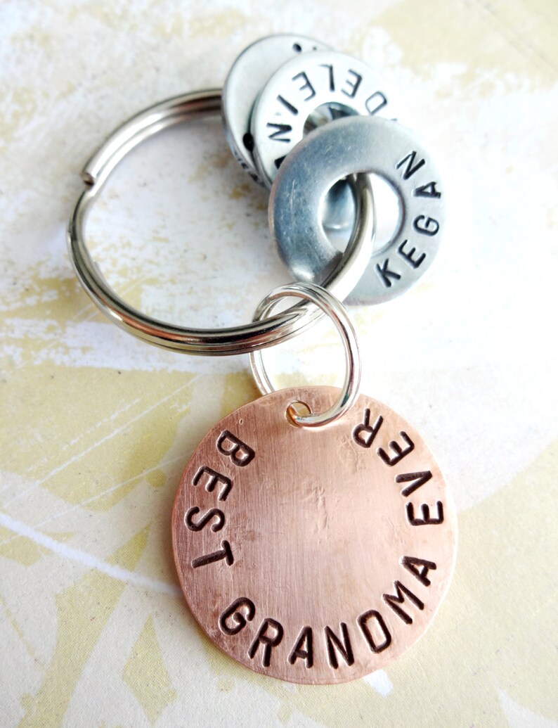Personalized Hand Stamped Key Chain BEST GRANDMA EVER Washer - Etsy