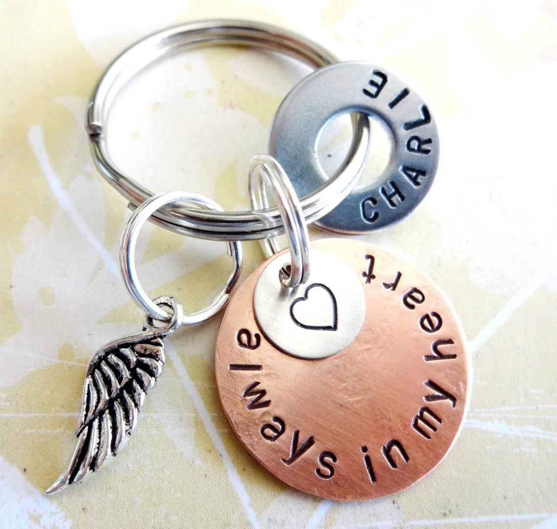 Memorial Gift Keychain - Loss of Loved One - Personalized Hand Stamped ...