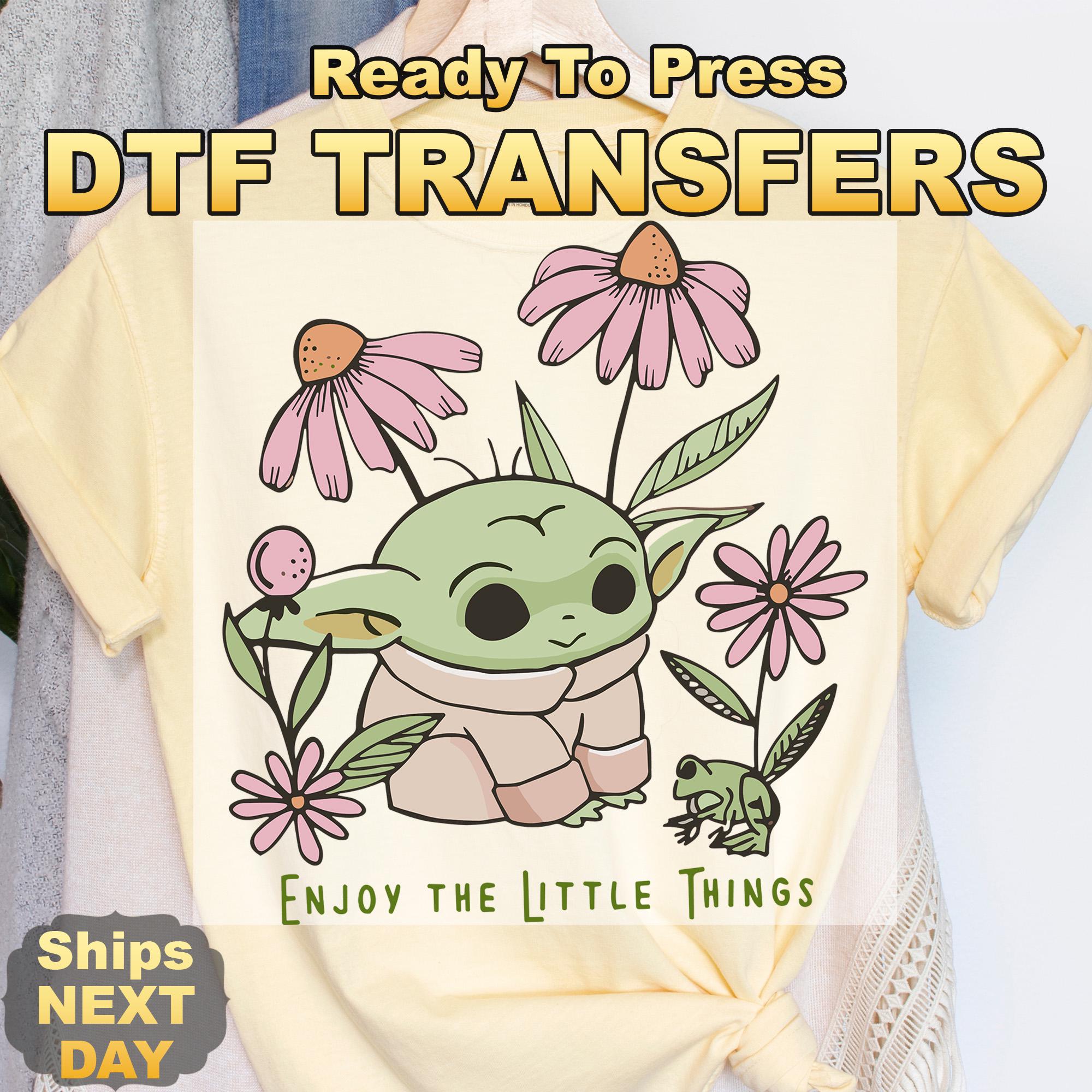 Disney Baby Yoda Ready to Press Transfer, Cute Grogu Floral Direct to ...