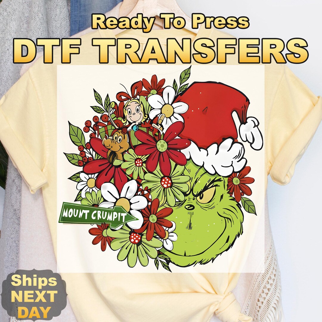 Retro Grinch Floral Christmas DTF Transfers, Whoville Holiday Heat ...