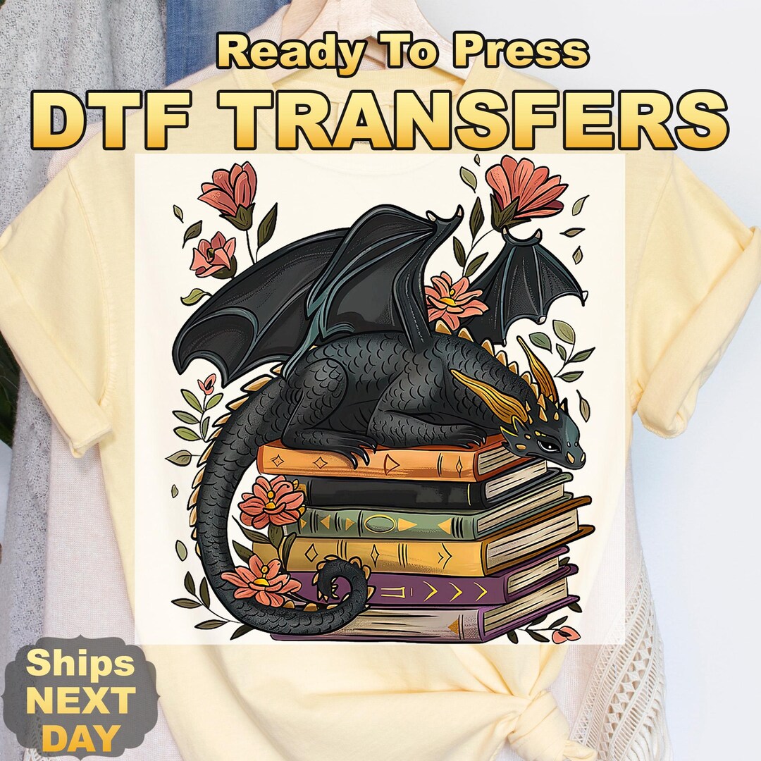 Bookworm Dragon DTF Transfers, Fantasy Reader Tee Heat Press Transfers ...