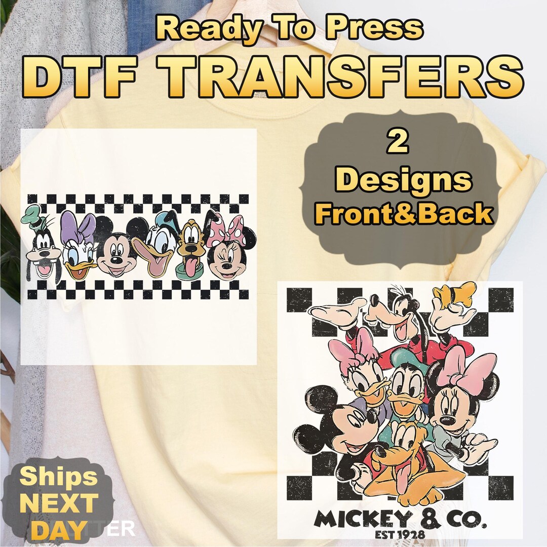 Checkered Retro Disney Mickey and Co DTF Transfers, Disney Mickey Heat ...