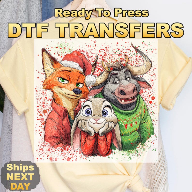 Zootopia Christmas Watercolor DTF Transfers, Zootopia Characters ...