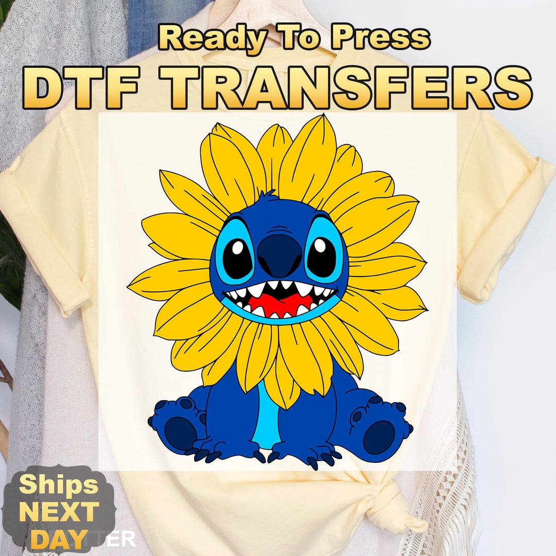 Stitch Sunflower Heat Press Transfer, Disney Stitch Ready to Press DTF ...