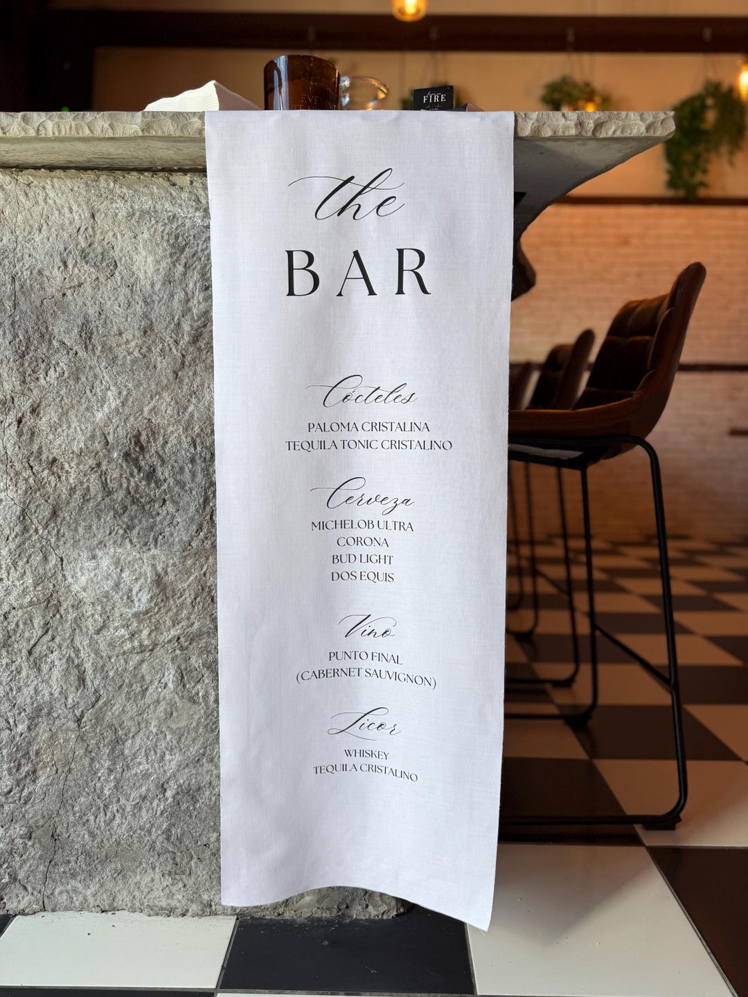 Luxury Fabric Wedding Bar Menu Sign | Printed Linen, Satin or Cotton ...