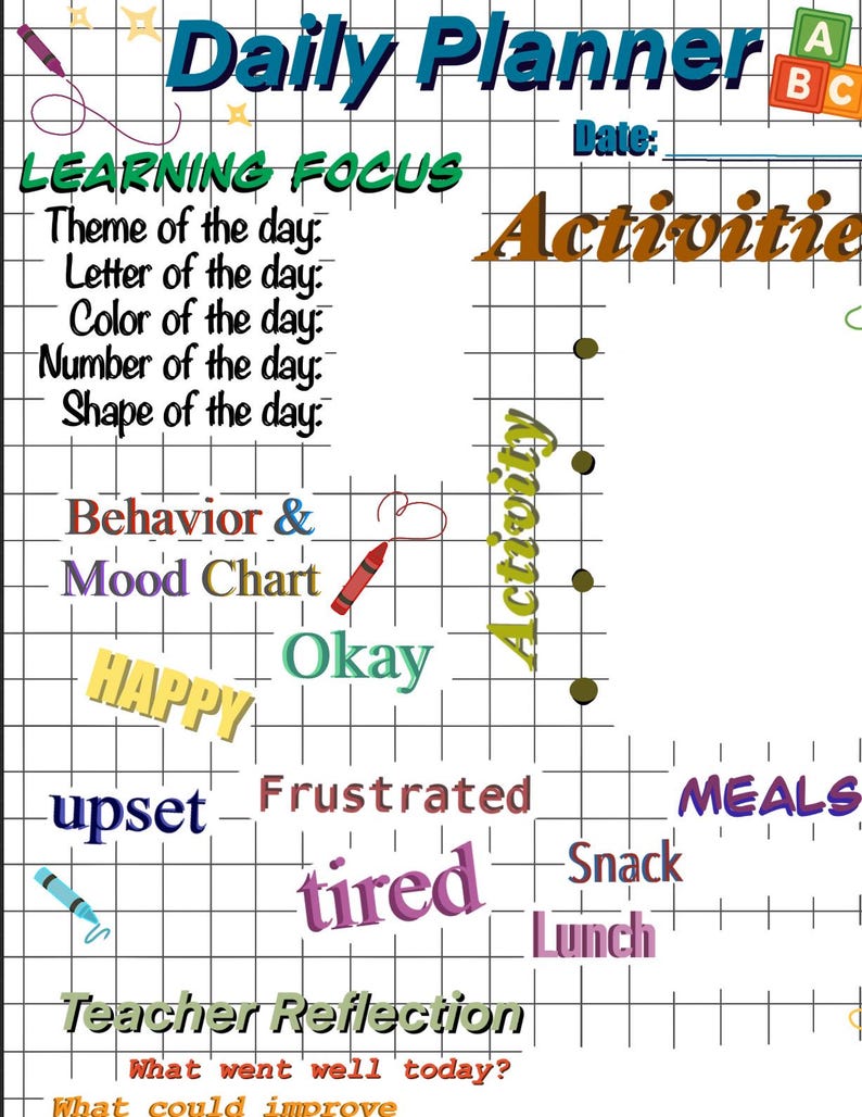 Preschool Daily Planner Printable | Homeschool Teacher Resource ...