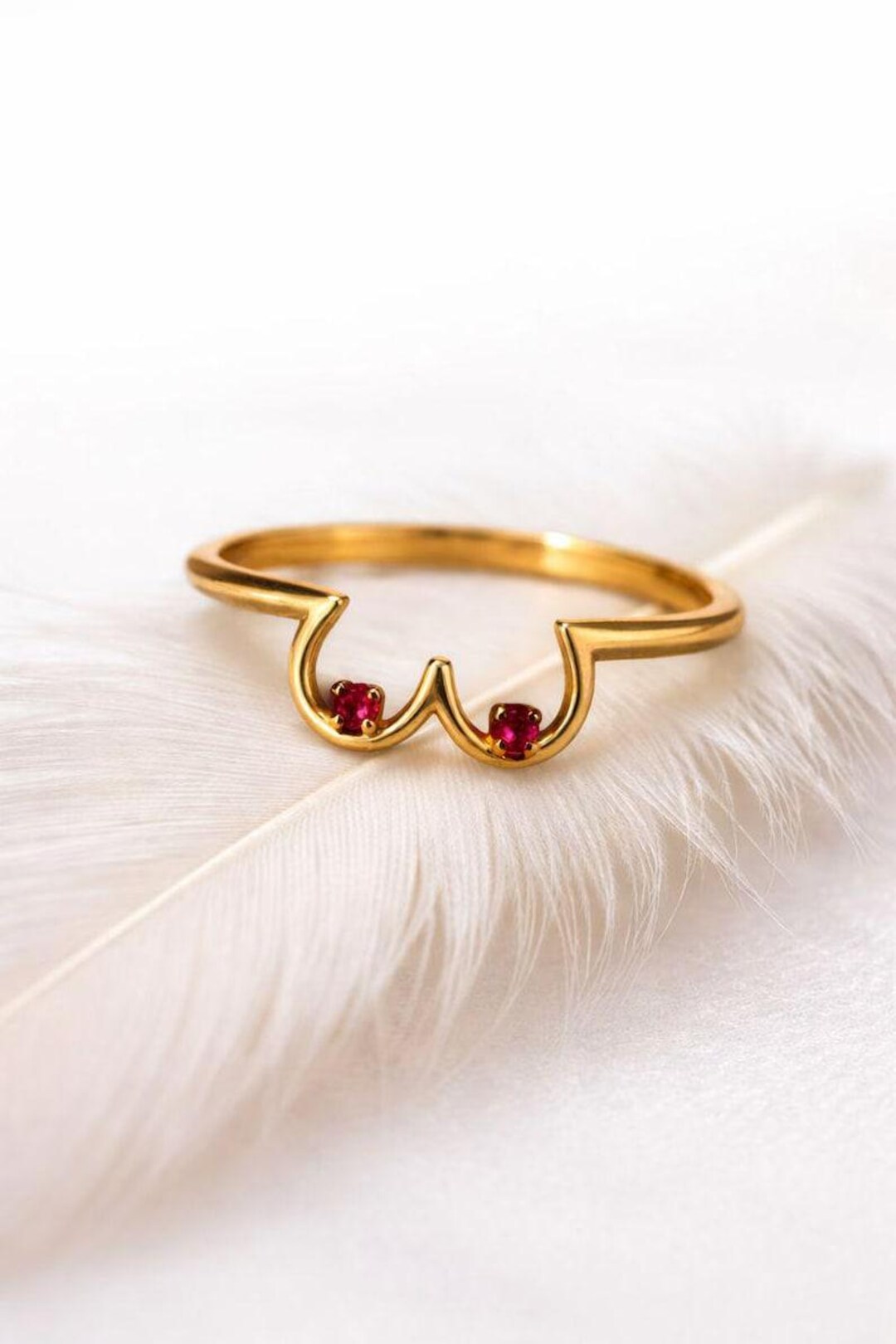 14K Gold Lesbian Pride Ring With Garnet | Minimalist LGBT Open Band ...