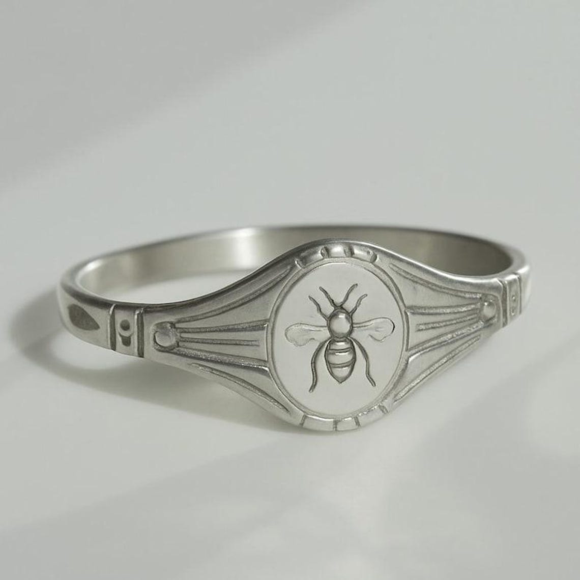 Gold Bee Ring, Honey Bee Signet Ring, Pinky Ring, Bee Jewelry, Sterling ...