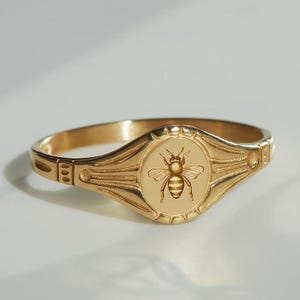 Gold Bee Ring, Honey Bee Signet Ring, Pinky Ring, Bee Jewelry, Sterling ...