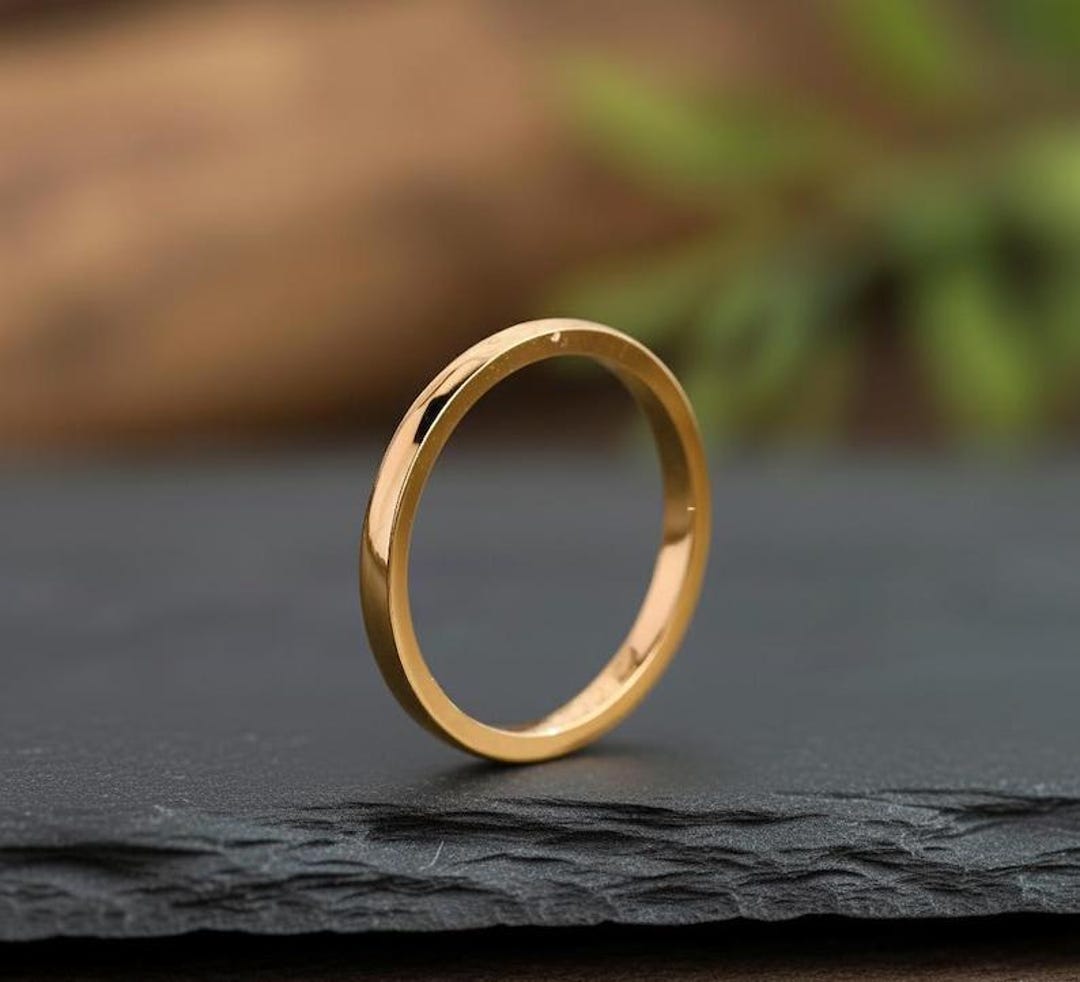 14k Solid Gold Wedding Band | Simple Gold Engraved Ring | Classic Dome ...