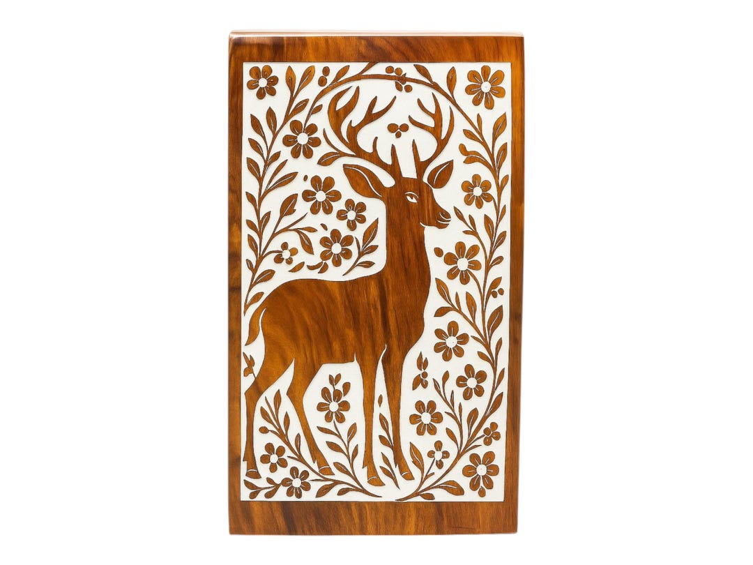 Wooden Deer Urn Inlay White Resin Urn for Ashes | Unique Design ...