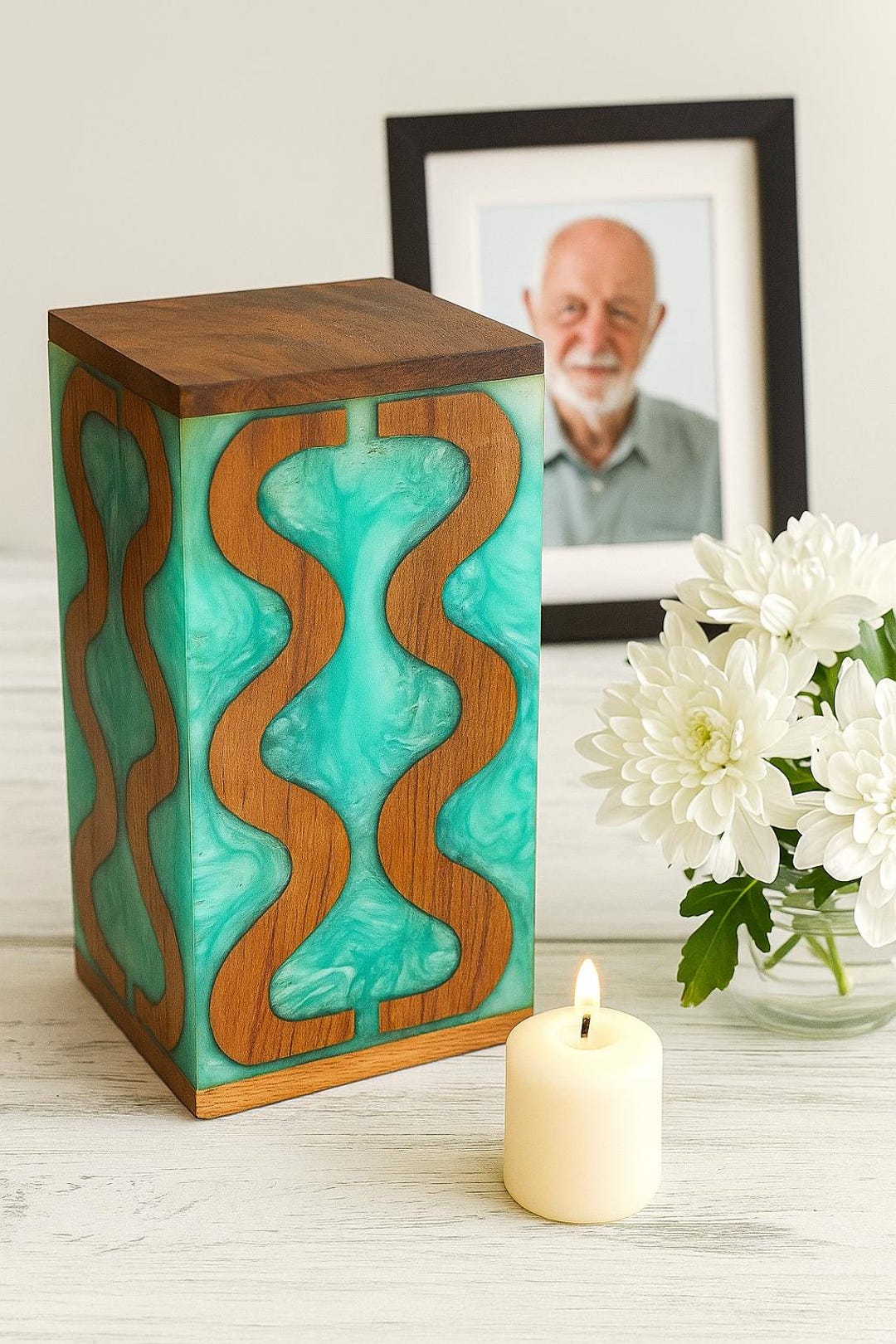 Handcrafted Rosewood Cremation Urn: Aqua Resin Memorial Box - Etsy