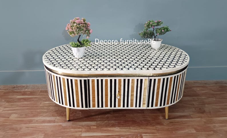 Indian Handmade Bone Inlay 1 Drawer Coffee Table, Bone Inlay Furniture ...