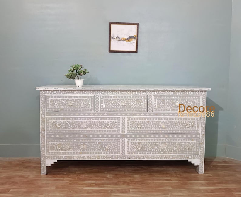 Handcrafted Mother of Pearl Inlay Chest | 7 Drawer Luxury Dresser ...