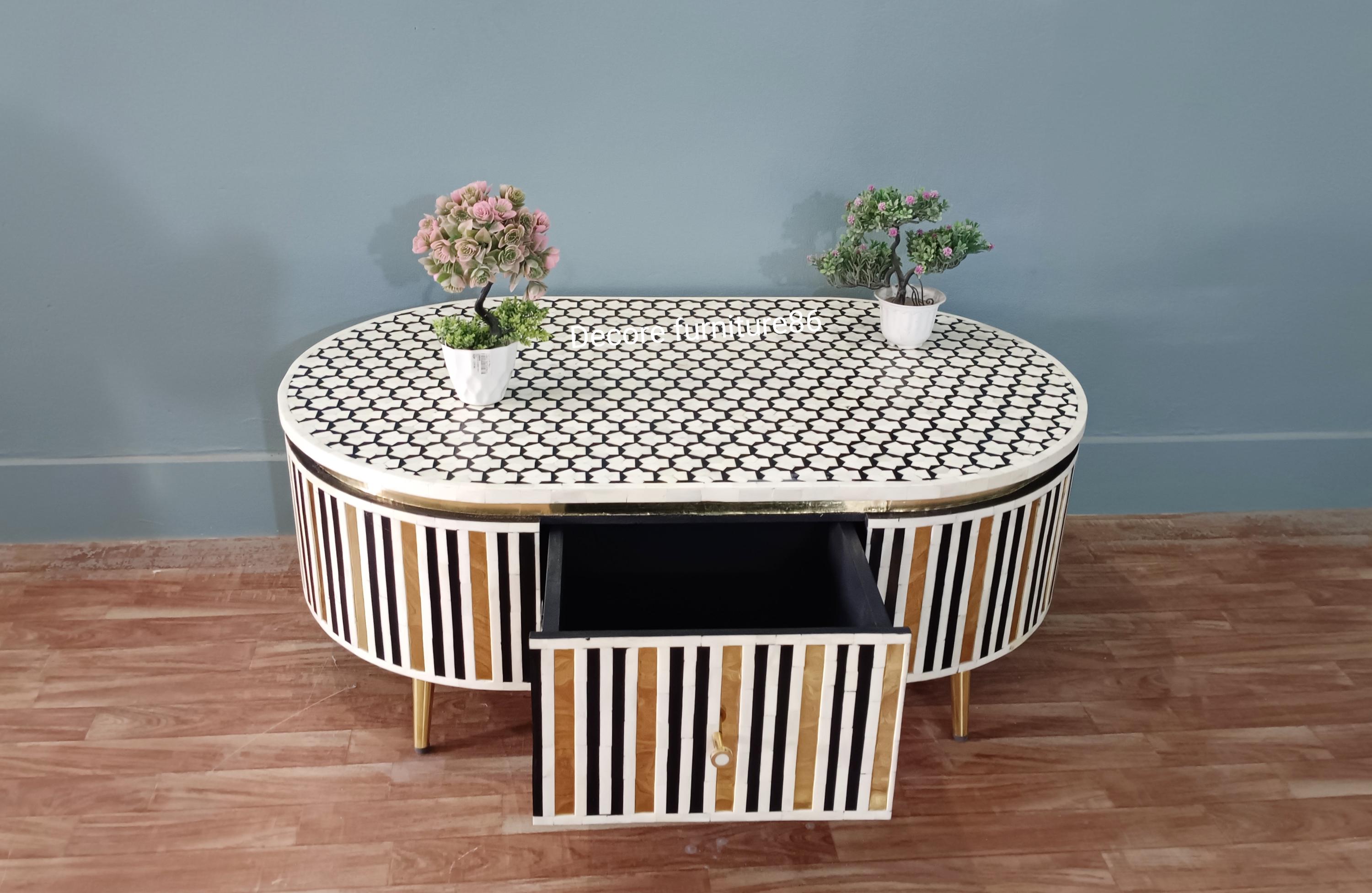 Indian Handmade Bone Inlay 1 Drawer Coffee Table, Bone Inlay Furniture ...