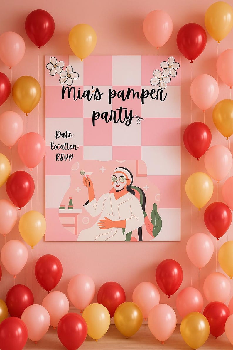 Pamper Party Birthday Poster | Spa Day Printable Backdrop | Mia's ...