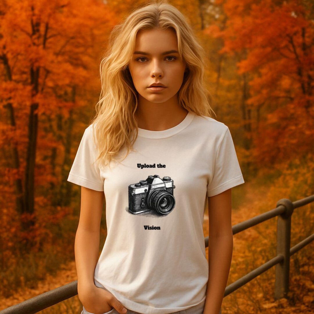 Vintage-retro Vibes Camera Graphic Tee, Upload the Vision T-shirt ...