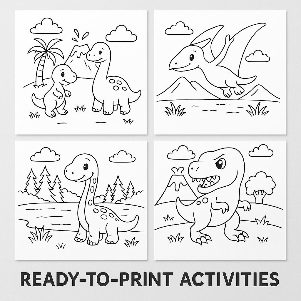 10 Dinosaur Coloring Pages – Printable PDF – Fun Kids Activity – Ages 3 ...