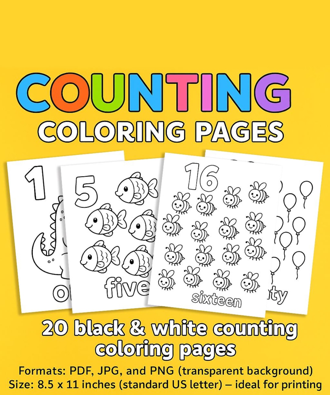 Counting Coloring Pages for Kids 1–20 | Printable Number Activity - Etsy