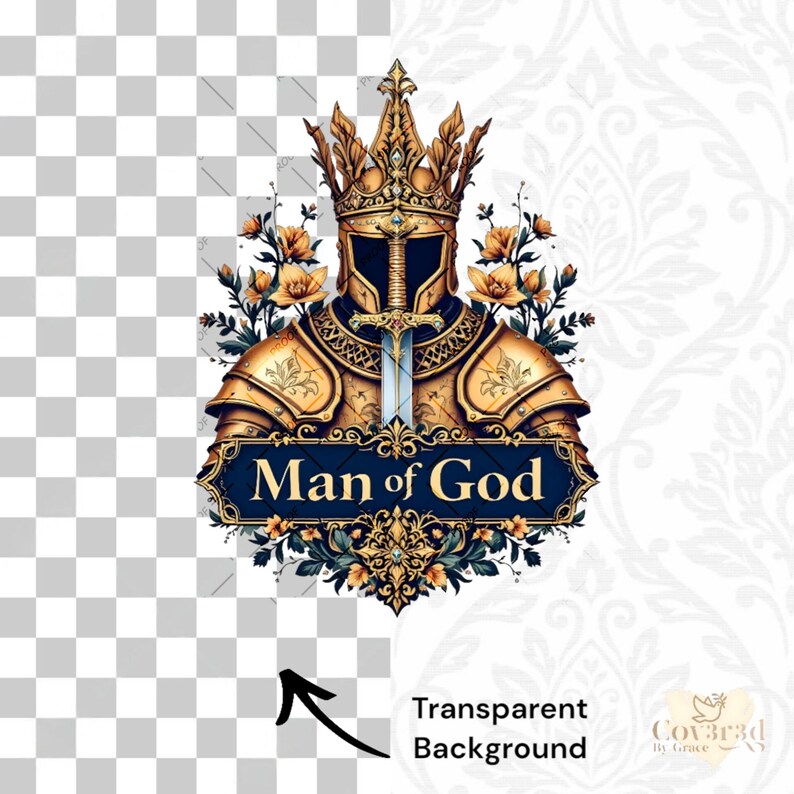 Man of God PNG: Christian Armor, Sword & Flowers (digital Download ...