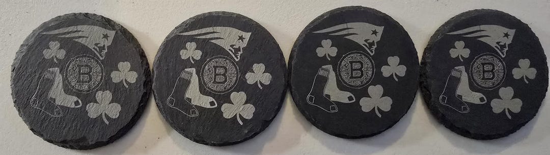 Boston Sports Slate Coaster Set – Laser-engraved, Handmade, Natural ...