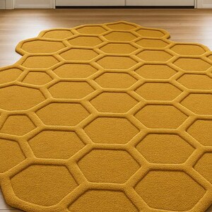 Handmade Honeycomb Tufted High and Low Pile Rug – Unique Yellow Wool ...