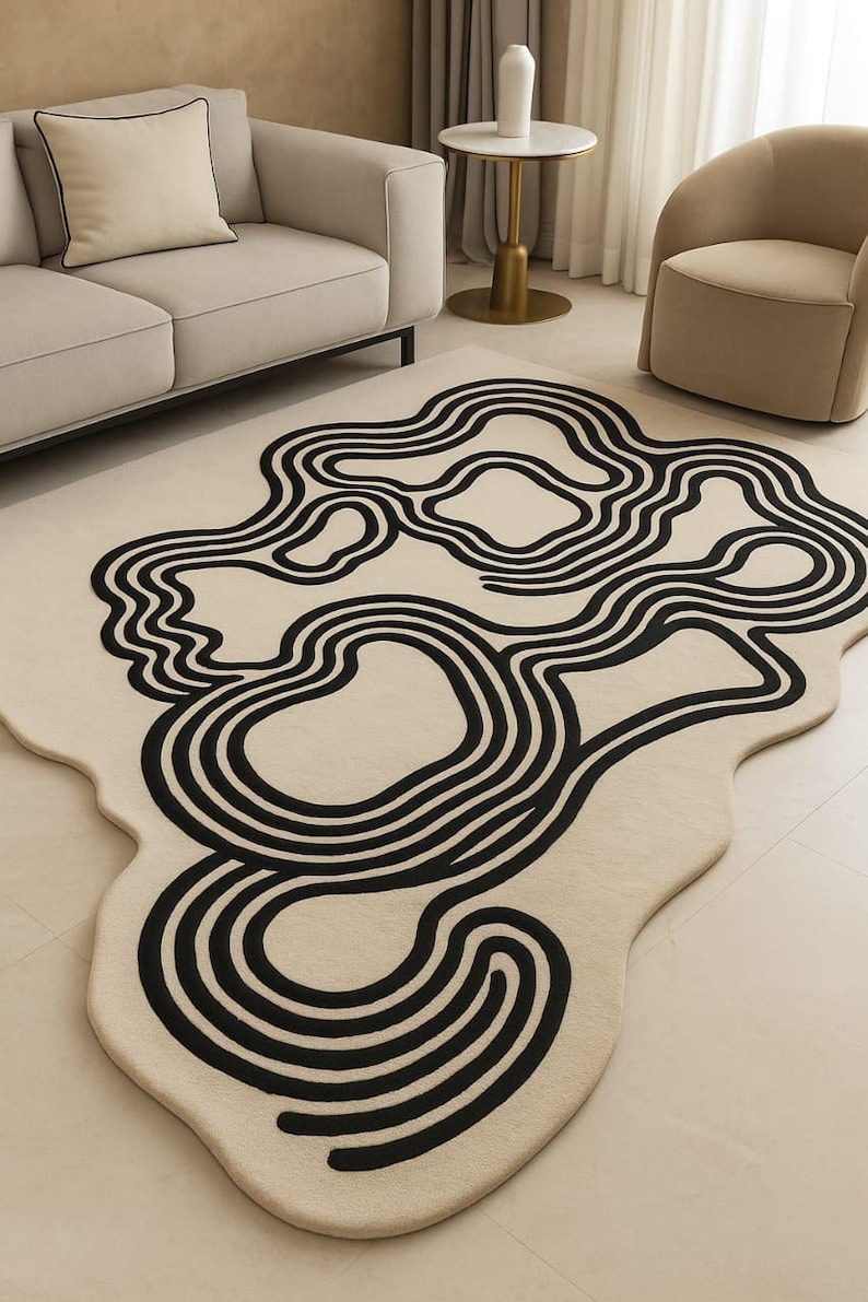 Abstract Line Art Rug – Modern Irregular Shape, Minimalist Decor - Etsy