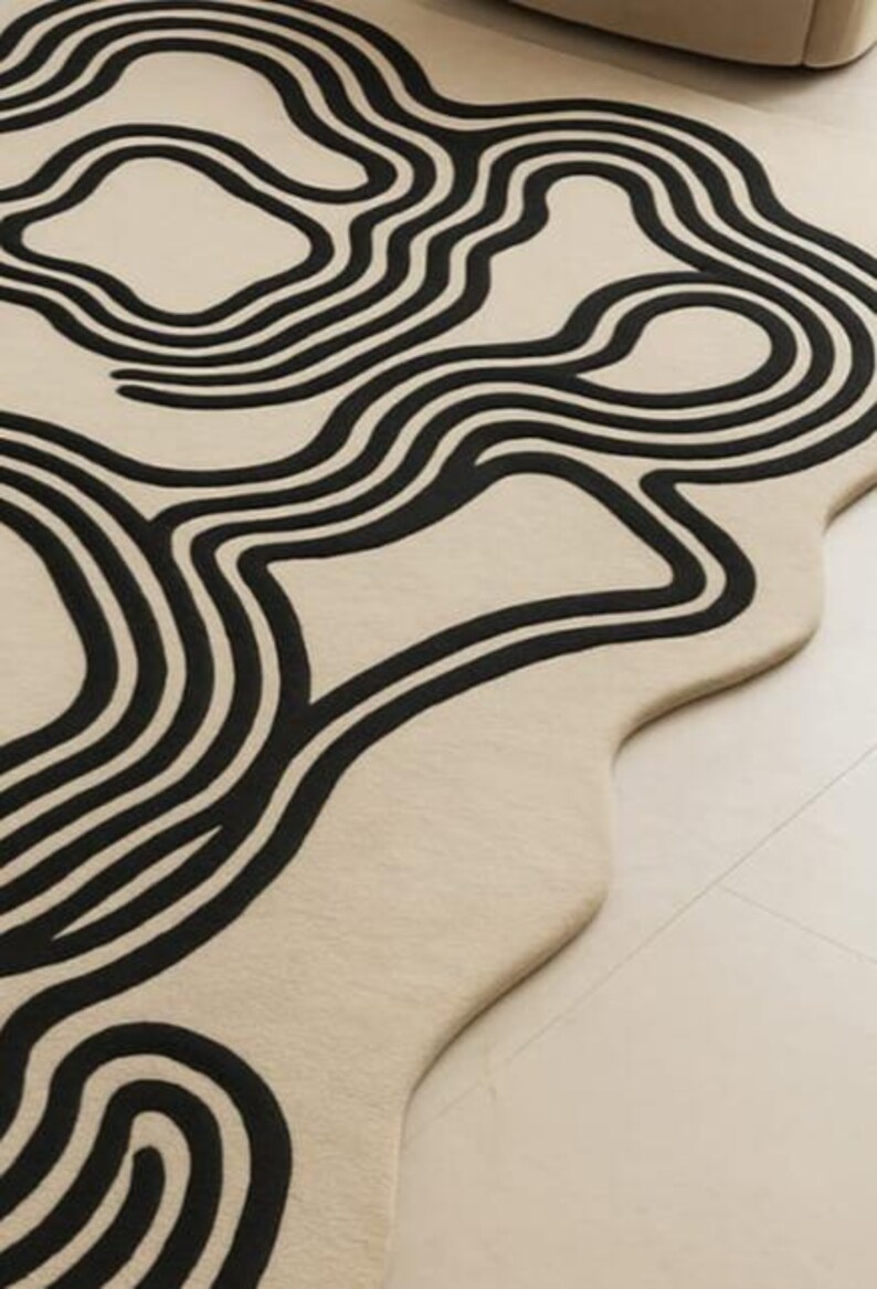 Abstract Line Art Rug – Modern Irregular Shape, Minimalist Decor - Etsy