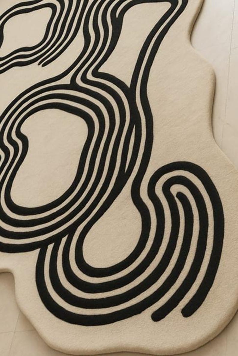 Abstract Line Art Rug – Modern Irregular Shape, Minimalist Decor - Etsy