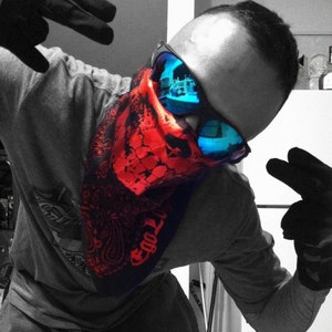 Hell Raiser Red and Black Skull Paisley Face Mask Bandana Cholo - Etsy