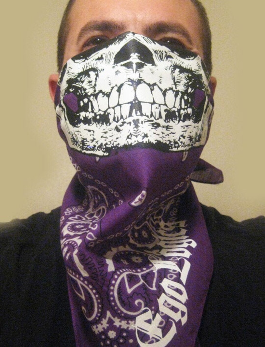 Purple-haze Violet Paisley Bandana With Solid Skull Face Mask - Etsy