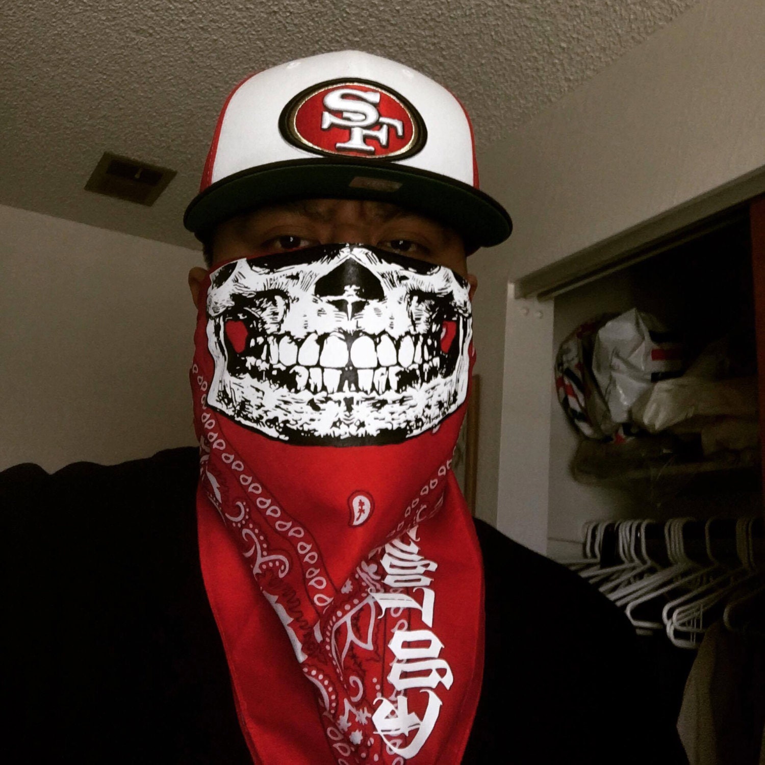 BLOOD RED Paisley Half White Skull Face Mask Bandanas Neck | Etsy