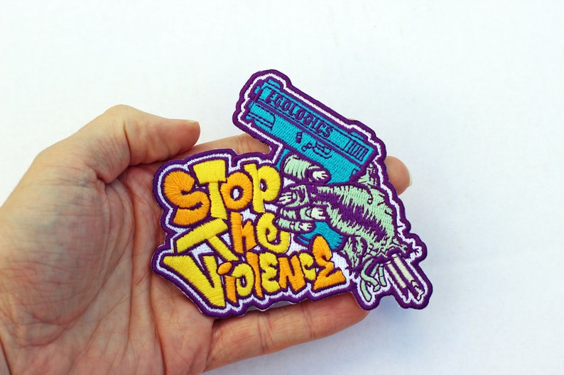 Stop the Violence Graffiti Glock Severed Hand Embroidered Iron-on Patch ...