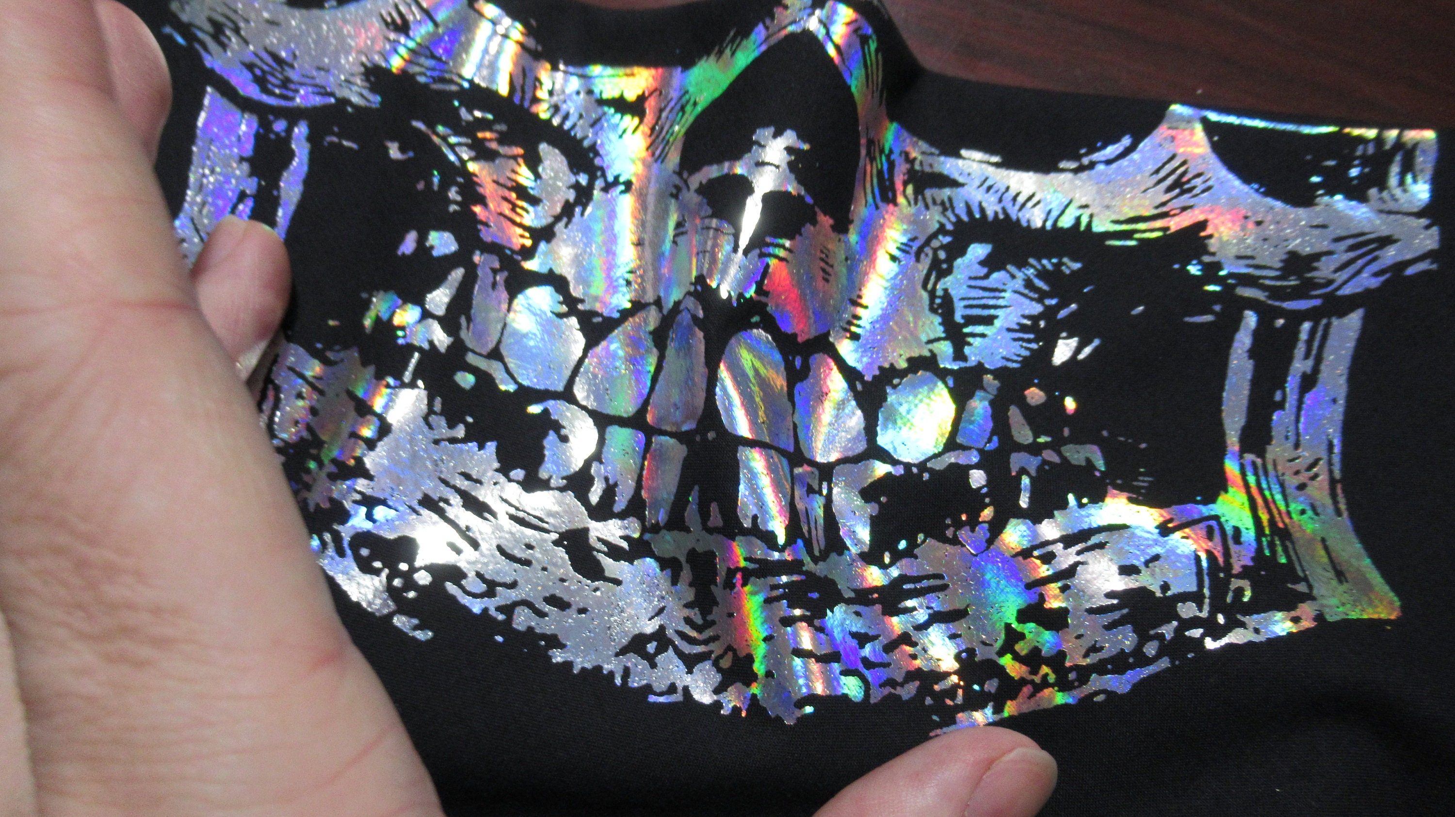 Holographic Chrome Silver Skull Face Black Bandana Half | Etsy