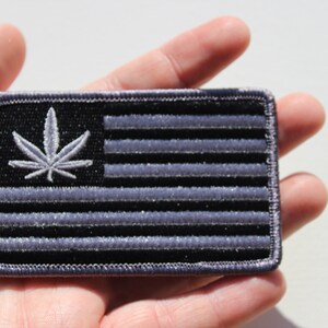 USA Cannabis American Flag Embroidered Iron-on Patch Subdued Black and ...