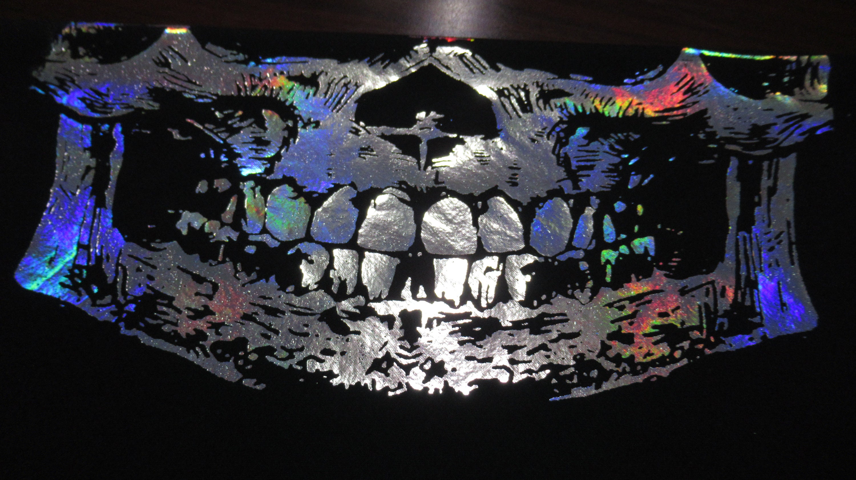Holographic Chrome Silver Skull Face Black Bandana Half | Etsy